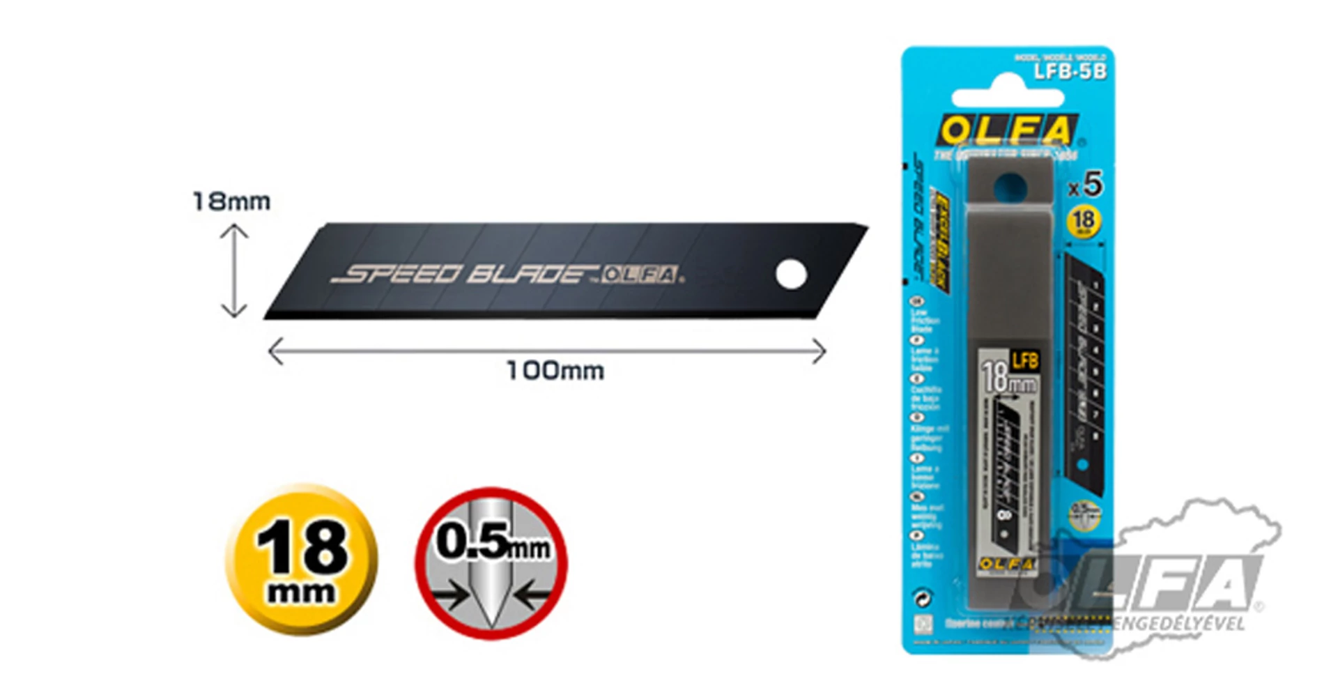 OLFA LFB-5B - 18mm-es teflon befonatú standard tördelhető penge 5db | olfa Standard penge